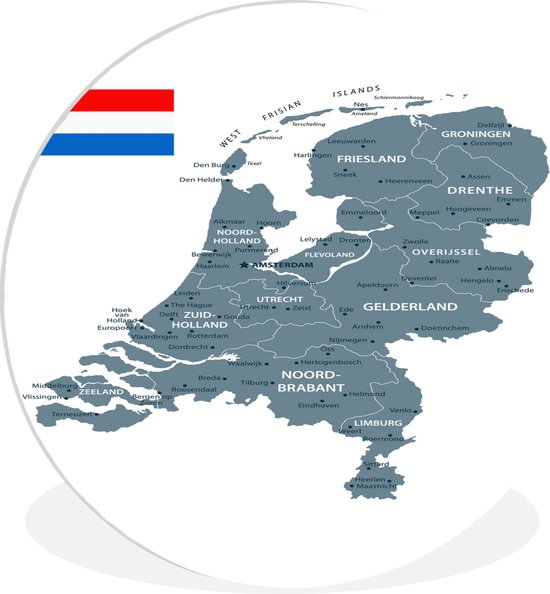 WallCircle - Wandcirkel ⌀ 90 - Landkaart Nederland - Vlag - Wit - Ronde ...