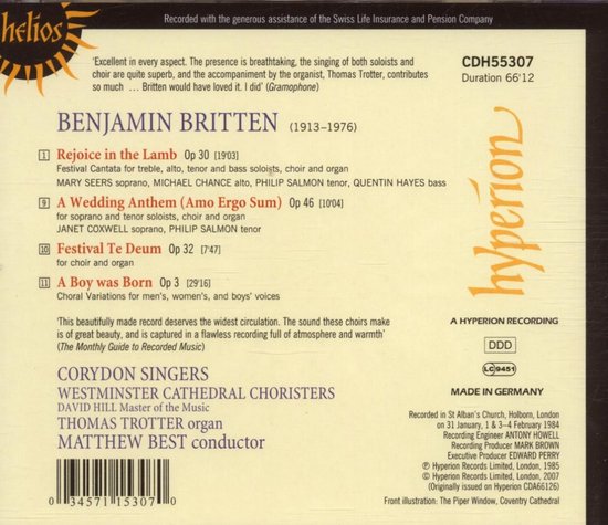 Corydon Singers, Matthew Best - Britten: A Boy Was Born And Other ...