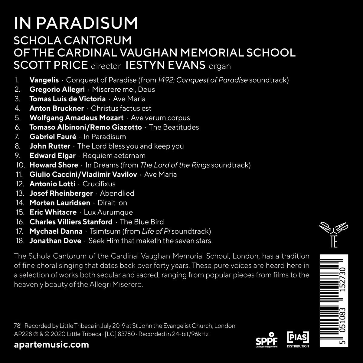 Schola Cantorum Of The Cardinal Vau - In Paradisum (CD), Iestyn Evans ...