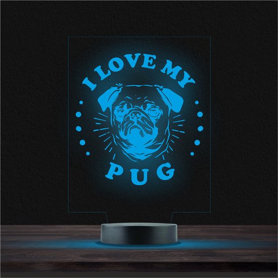 Led Lamp Met Gravering - RGB 7 Kleuren - I Love My Pug | bol
