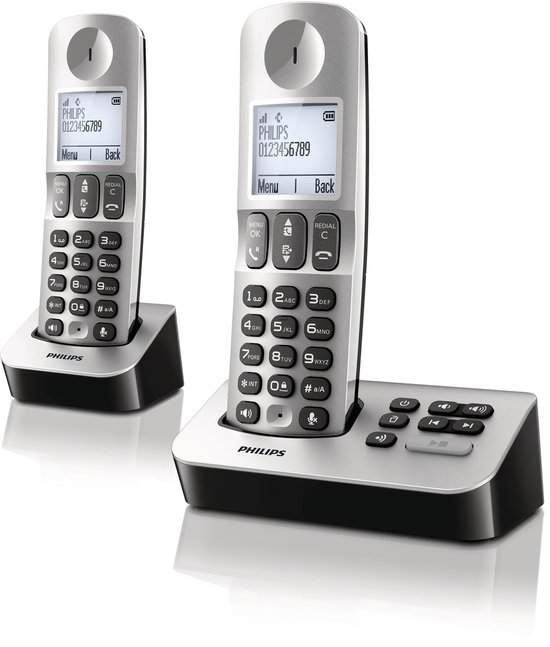Philips D5052 - Duo DECT Telefoon met Antwoordapparaat - Zilver/Zwart | bol
