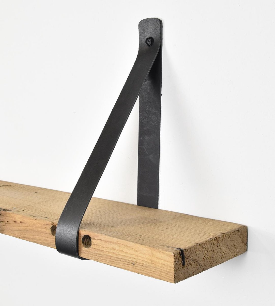 Barnwoodweb - Wandplank Oud Eiken met Lederen Zwarte Plankdragers - 150 ...