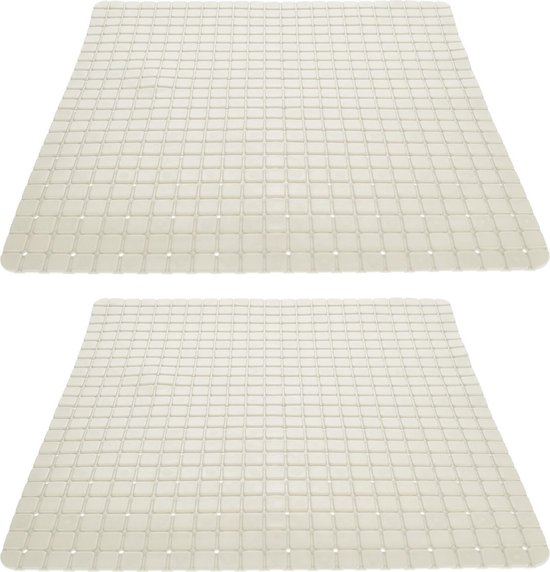 2x stuks creme witte anti-slip badmatten 55 x 55 cm vierkant - Badkuip ...