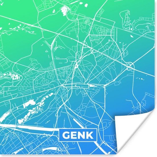 Poster Stadskaart - Genk - Blauw - Groen - 30x30 cm - Plattegrond | bol