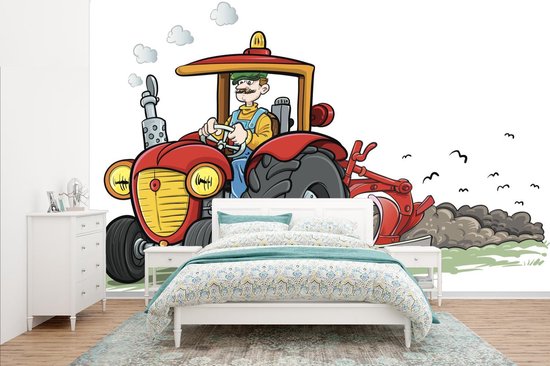 Behang - Fotobehang Trekker - Boer - Rood - Breedte 385 cm x hoogte 240 ...