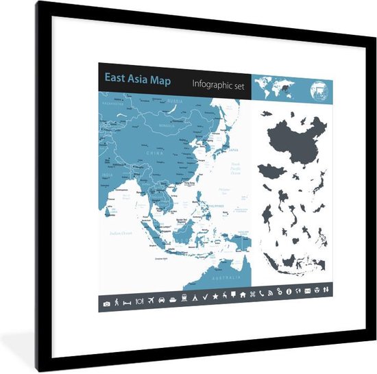 Fotolijst incl. Poster - Vector maps of Indochina with variable ...