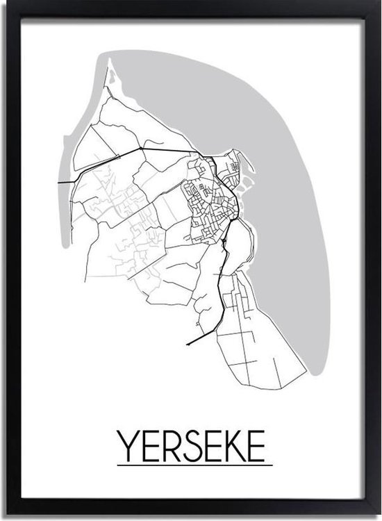 Yerseke Plattegrond poster A4 + fotolijst zwart (21x29,7cm ...
