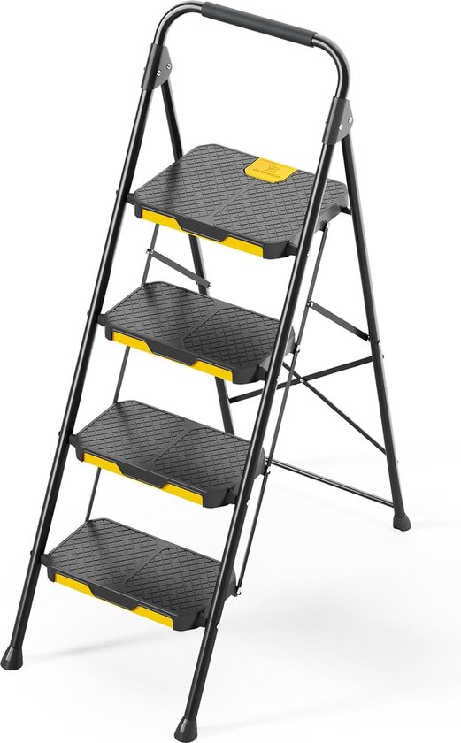 4-traps ladder Trapladder 4 treden opvouwbaar met antislip breed pedaal ...