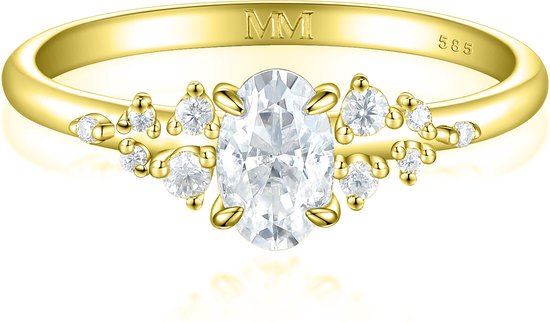 Ovaline - 18k Geelgouden Ovaal Moissanite Ring met Minimalistische ...