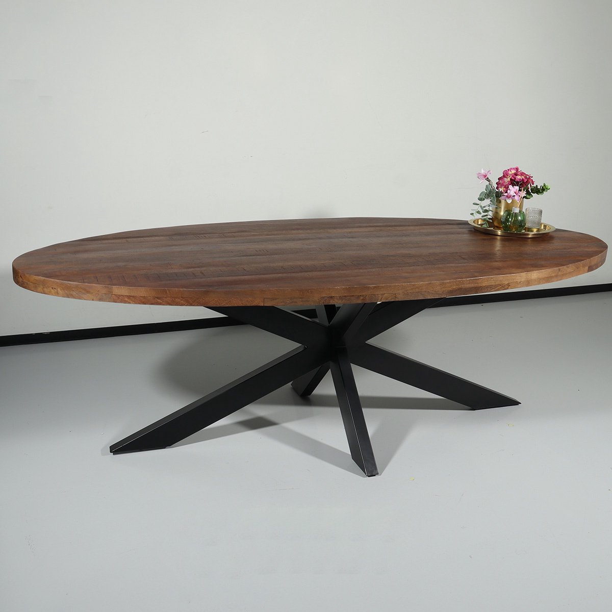 Eettafel ovaal mangohout 240cm James bruin ovale industriële tafel ...