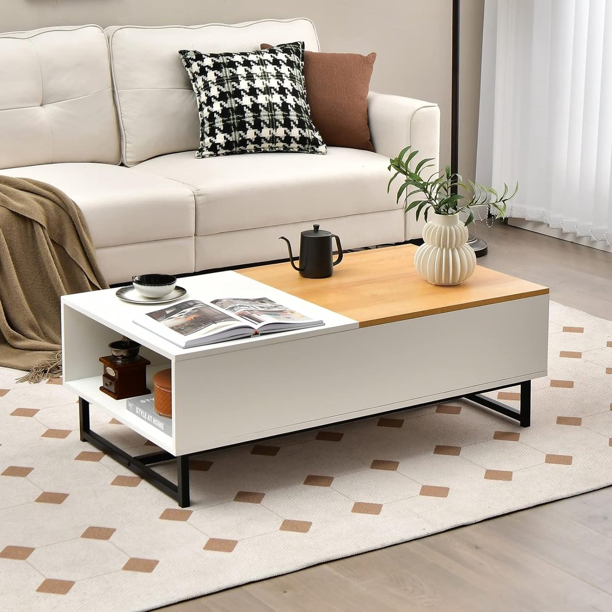 Table basse réglable en hauteur, table d'appoint à 2 niveaux avec ...