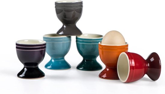 Set van 6 Eierdopjes van Porselein Kleurrijk voor elke Ontbijttafel Hardgekookte en... | bol