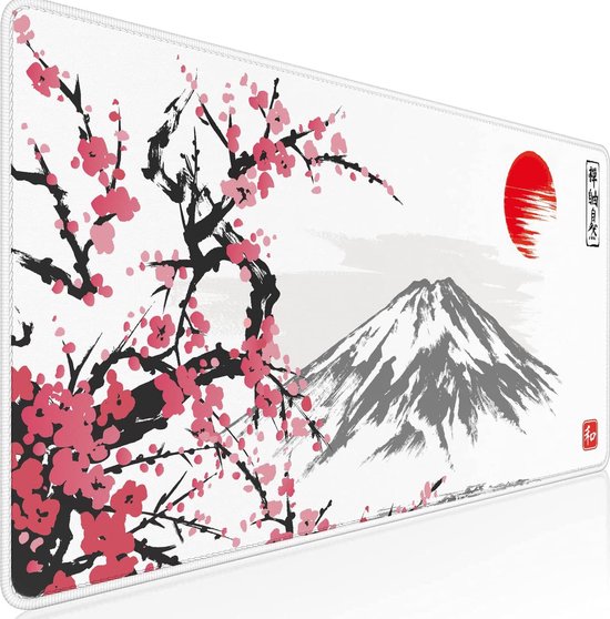 XXL Gaming Muismat Sakura Wit 900 x 400 mm met Premium Japan Fuji ...