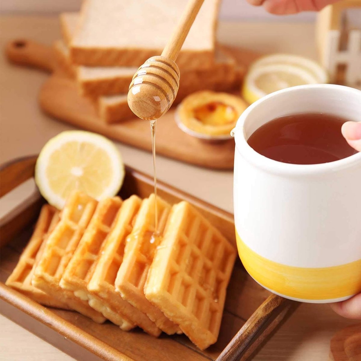 keramische honingpot 390 ml (13,3 oz) met houten lepel en deksel voor ...