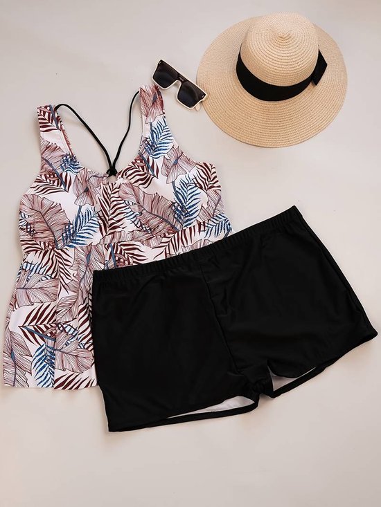 Tankini Set- Plus Size Tropische Print Hoge Taille- Dames Bescheiden ...