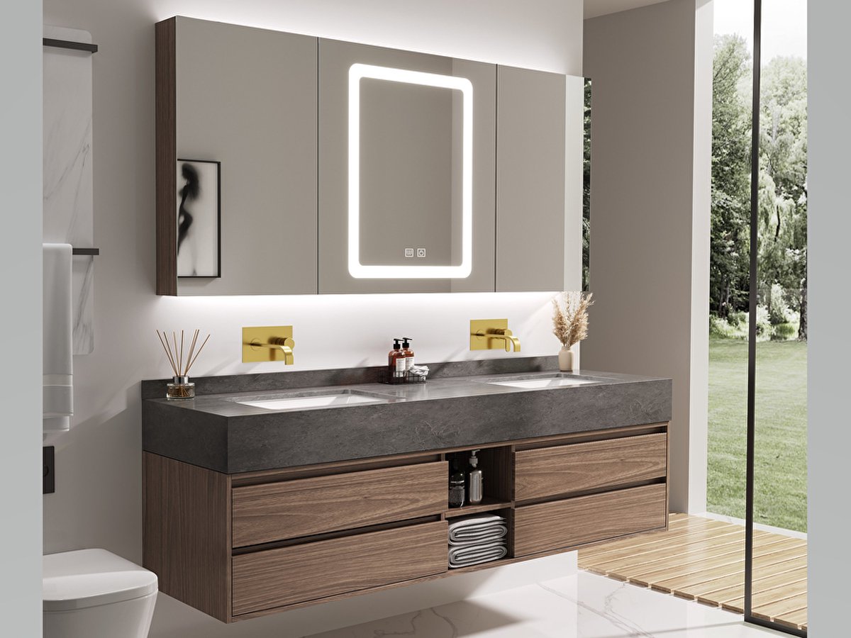 Badkamermeubelset StoneMar 120 cm - Donkerhout decor met muurkraan | bol