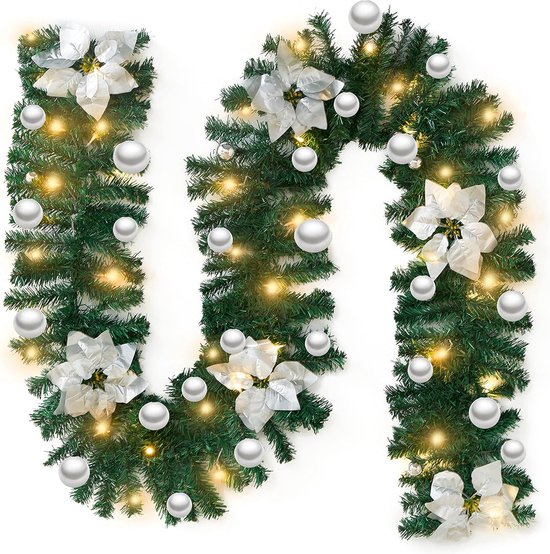 9ft Kerstslinger met verlichting, 2,7 m, kunstdennenslinger, met led ...