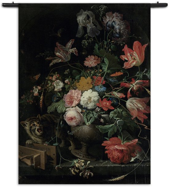 Velours Wandkleed Abraham Mignon De omvergeworpen ruiker 1660-1679 ...