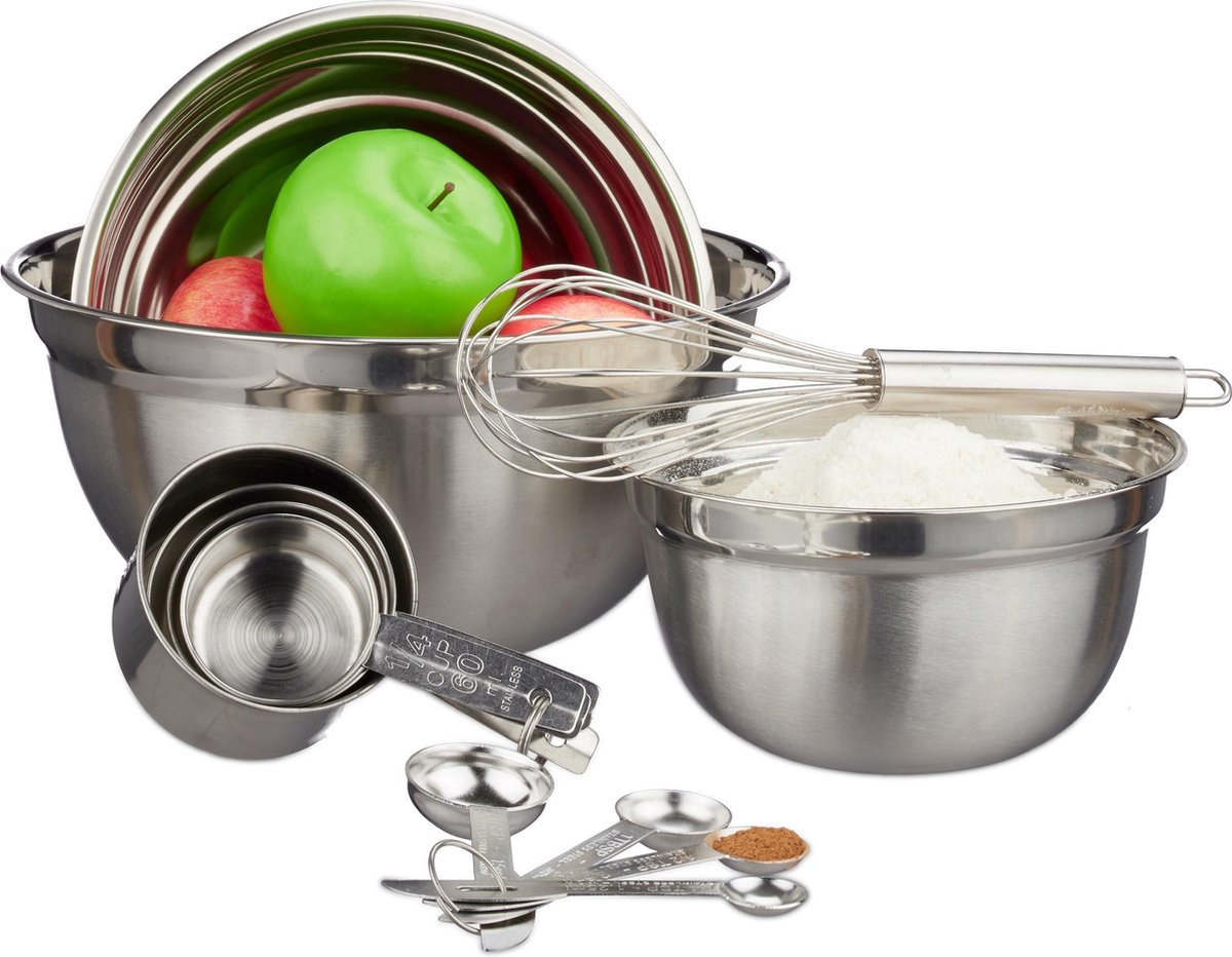 relaxdays Set d'accessoires de cuisine - bol à mélanger - cuillère à ...