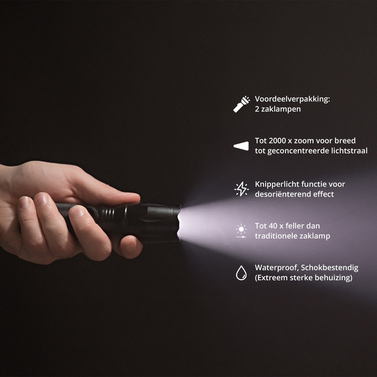FlinQ Militaire Zaklamp + 6 Duracell Batterijen - Zaklamp Led - 1000 Meter - Aluminium... | bol