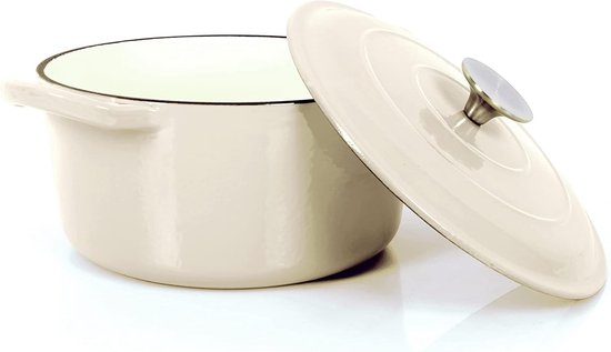 Stoofpan van gietijzer met emaille coating, gietijzeren pan, braadpan ...