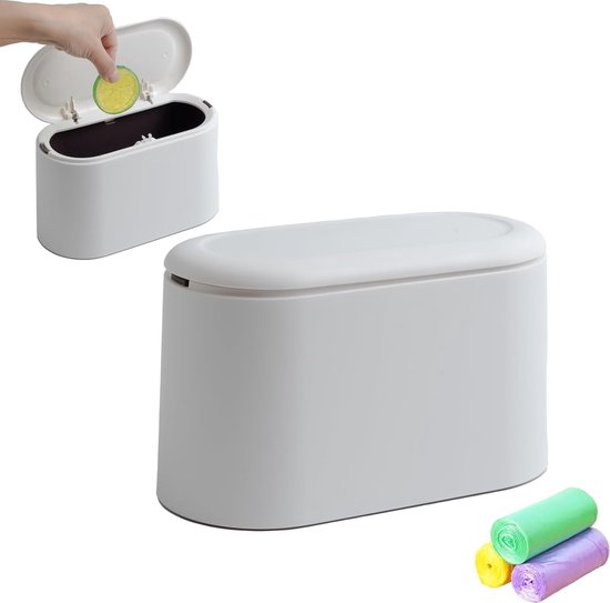 COCOMU Table Bin with Lid, Small, Pop-up Small Rubbish Bin, Mini ...
