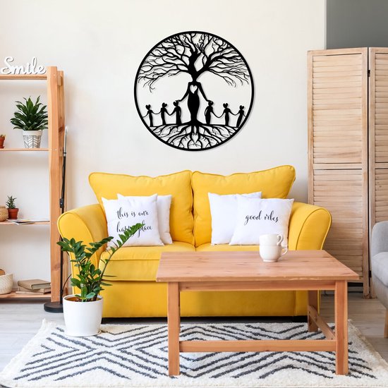 Schitterende metalen stamboom wanddecoratie met 3D effect! Zwart 35 cm ...