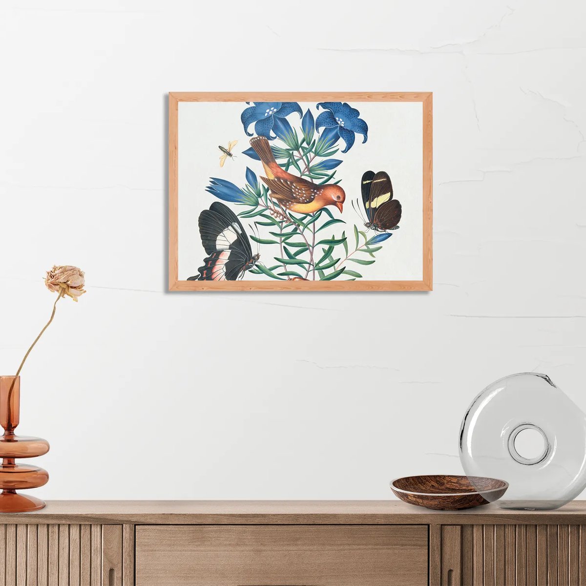 Poster Prent Natuur Vogel en Bloemen 02 Rechthoek Horizontaal Met Lijst ...