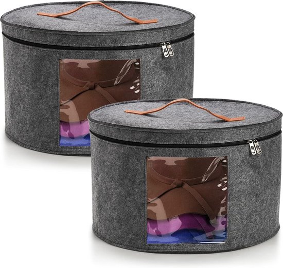 2 Pack Hoed Opbergdoos, 43 x 26 cm, Opvouwbare Vilt Hoedendoos met ...