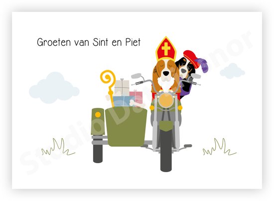 Kaart | Basset Hound Eddie Groeten van Sint en Piet (motor) | bol.com