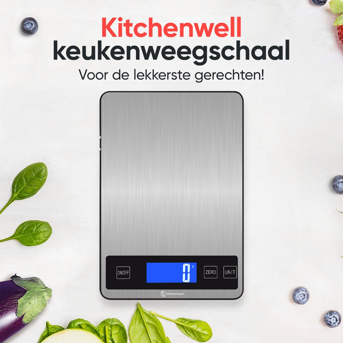Kitchenwell Digitale Precisie Keukenweegschaal – Weegschaal Keuken - 1gr - 10kg –... | bol