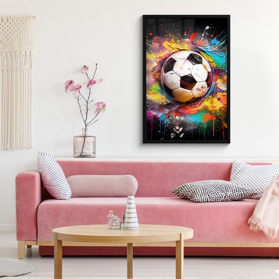Fotolijst inclusief poster 60x90 cm - Voetbal kleurrijk - Foto in kader - Kamer... | bol