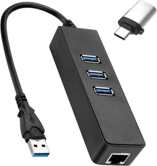 KOUVOLSEN USB 3.0 Hub - usb hub - 4 poorten - Ethernet - Incl. USB-C ...