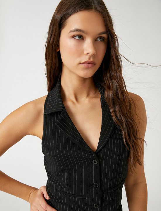 Koton Standaard mouw Dubbele rij knopen Vest met open rug ...