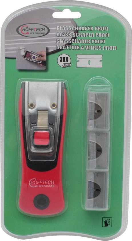 Glasschraper / rood - 30 reserve mesjes - resten schrapen van kookplaat ...
