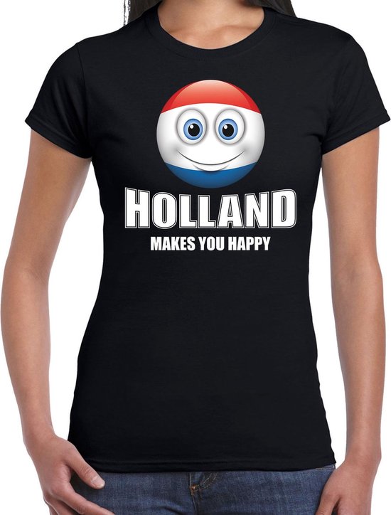 Holland makes you happy landen t-shirt Nederland met emoticon - zwart ...