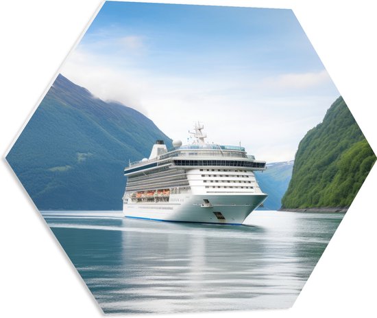 PVC Schuimplaat Hexagon - Groot Cruiseschip op het Water - 60x52.2 cm ...
