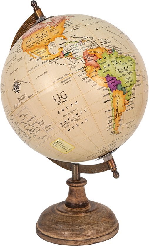 HAES DECO - Decoratieve Wereldbol met bruin houten voet - formaat ...