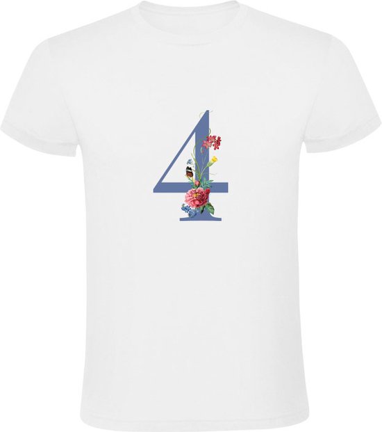Getal 4 met rozen Heren T-shirt - bloemen - bloemist | bol