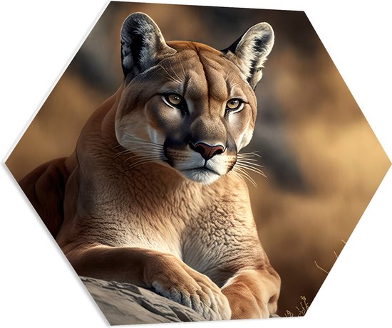 PVC Schuimplaat Hexagon - Cartoon van Puma Liggend op Grijze Rots in ...