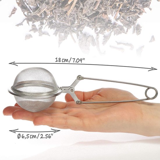 2x theetang, bolvormige thee-ei van 304 roestvrij staal, theezeefjes ...