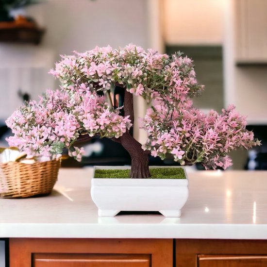bonsai-bonsai boompje-bonsaiboompje-kunstbloemen-nepbloemen-roze-20cm ...