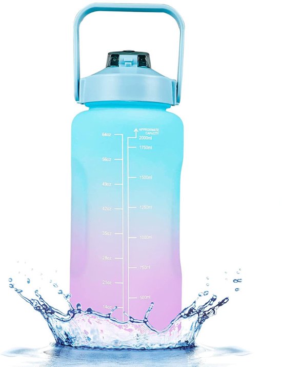 Drinkfles - Waterfles met rietje - Waterfles 2 liter - Waterfles ...