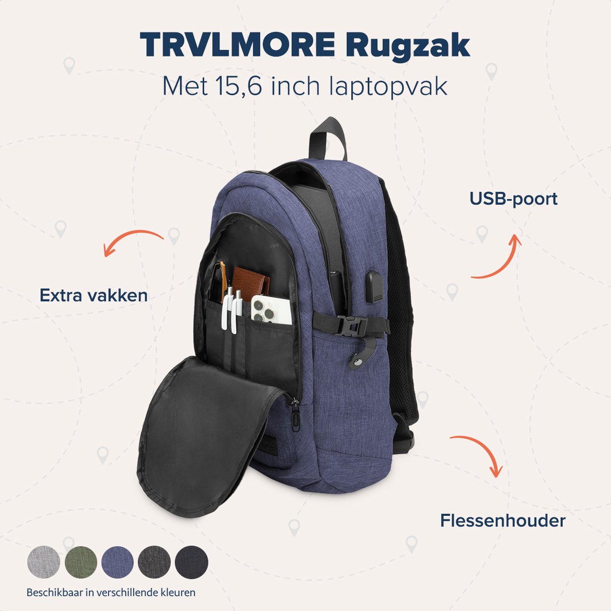TRVLMORE Rugzak - 25L - 15,6 inch - Laptop Rugtas - Schooltas - Unisex ...