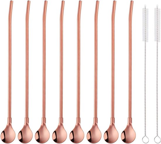 Rietje met lepel, roestvrij staal, herbruikbare rietjes, roségoud ...