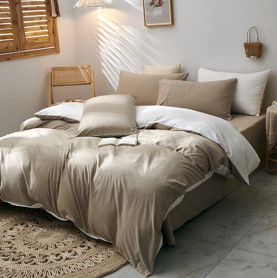 Beddengoed 135 x 200 cm beige wit superzacht microvezel ...