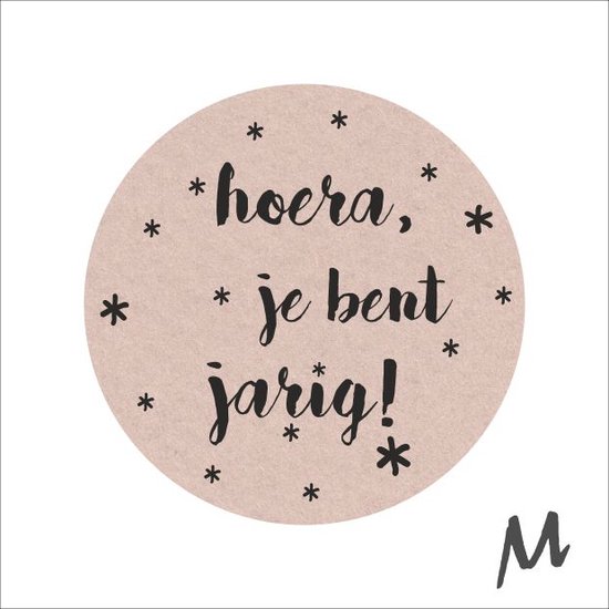 Sticker - "Hoera je bent jarig!" - Etiketten - 47mm Rond - Bruin/Zwart ...