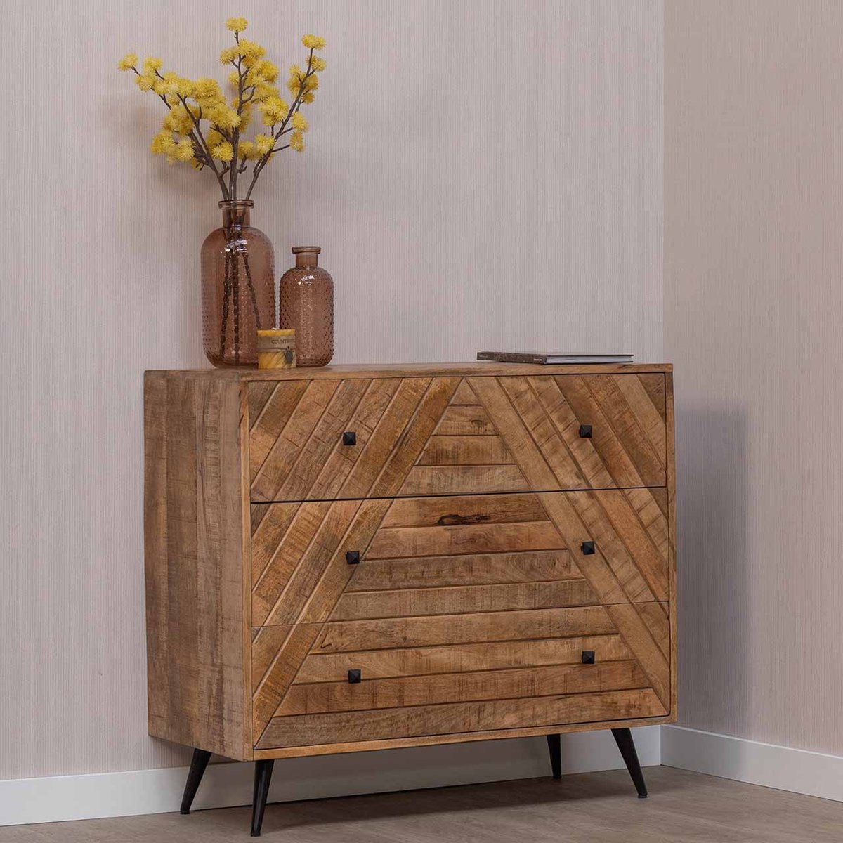 Mangohouten Dressoir Alamo 90 cm Mahom Industrieel - Dressoir van Mangohout & Metaal -... | bol