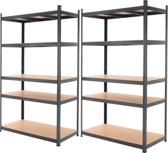 ECD Germany Set van 2 zware rekken 200x120x50 cm antraciet, metaal met ...