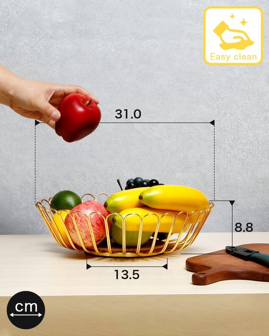 Fruitschaal, 30x9cm Groot Fruitmand met Houten Voet, Metaal, Modern | bol